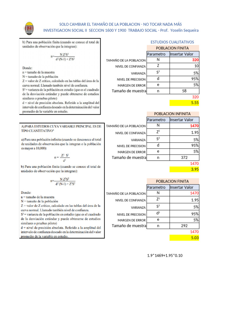 Formula de Muestreo Finita e Infinita YS | PDF