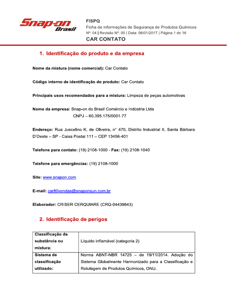 Car Contato - Snapon - Fispq - Armac | PDF