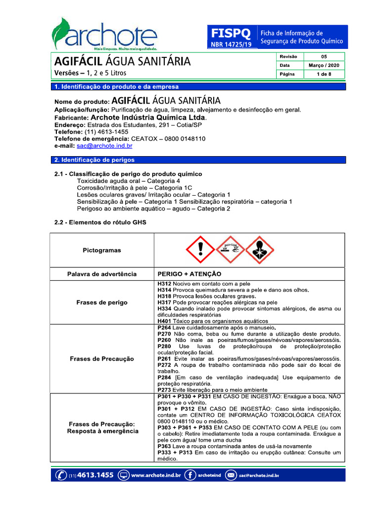 Archote - Agifácil - Fispq - Armac - (Água Sanitária) | PDF