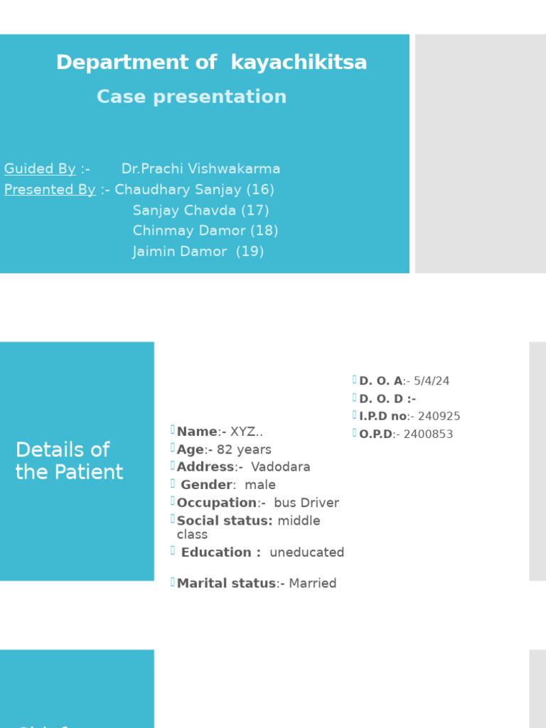 Department of Kayachikitsa: Case Presentation | PDF