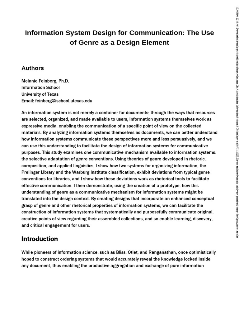 Information System Design For Communication - The Use of Genre As A ...