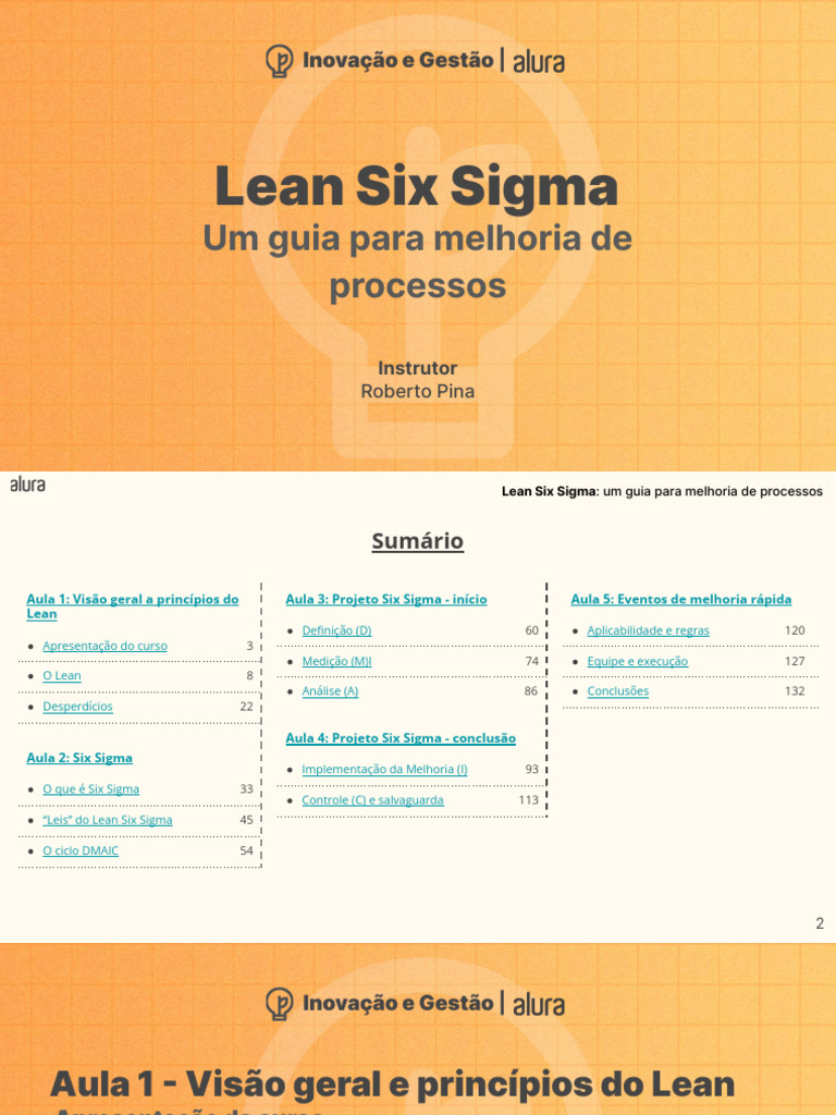 Alura PDF Slides Lean Six Sigma Um Guia para Melhoria de Processos | PDF