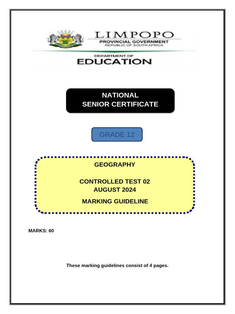 Grade 12 Geography Test 2 Marking Guidelines 2024 | PDF