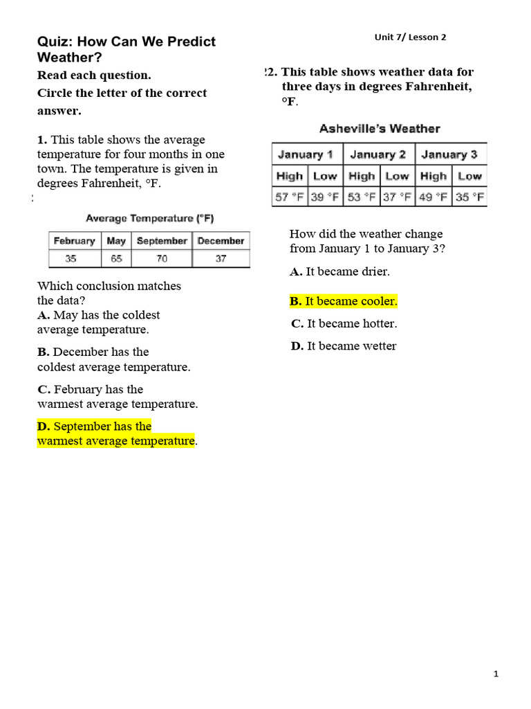 Unit 7-Lesson2 Answer Key | PDF