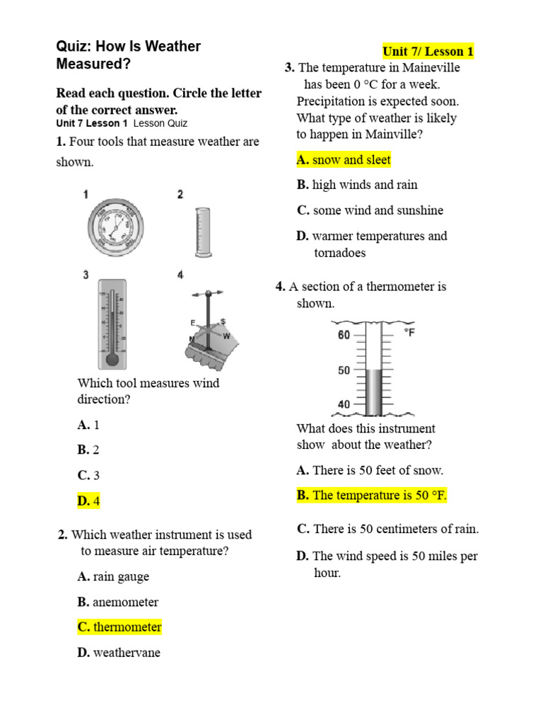 Unit 7-Lesson 1 Answer Key | PDF