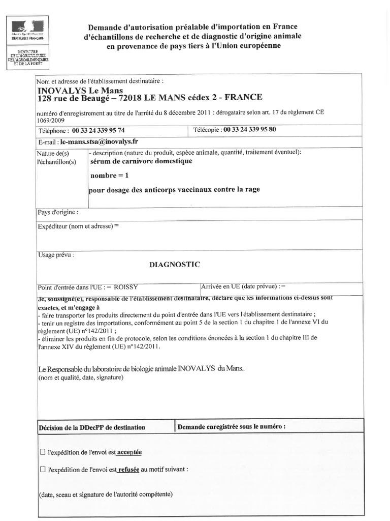 Formulaire 1 Import Sérum 2019 | PDF