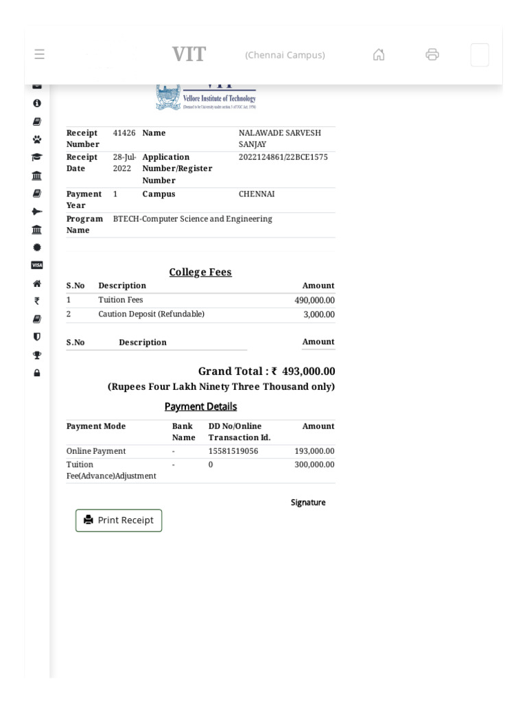 VIT Chennai - VTOP | PDF