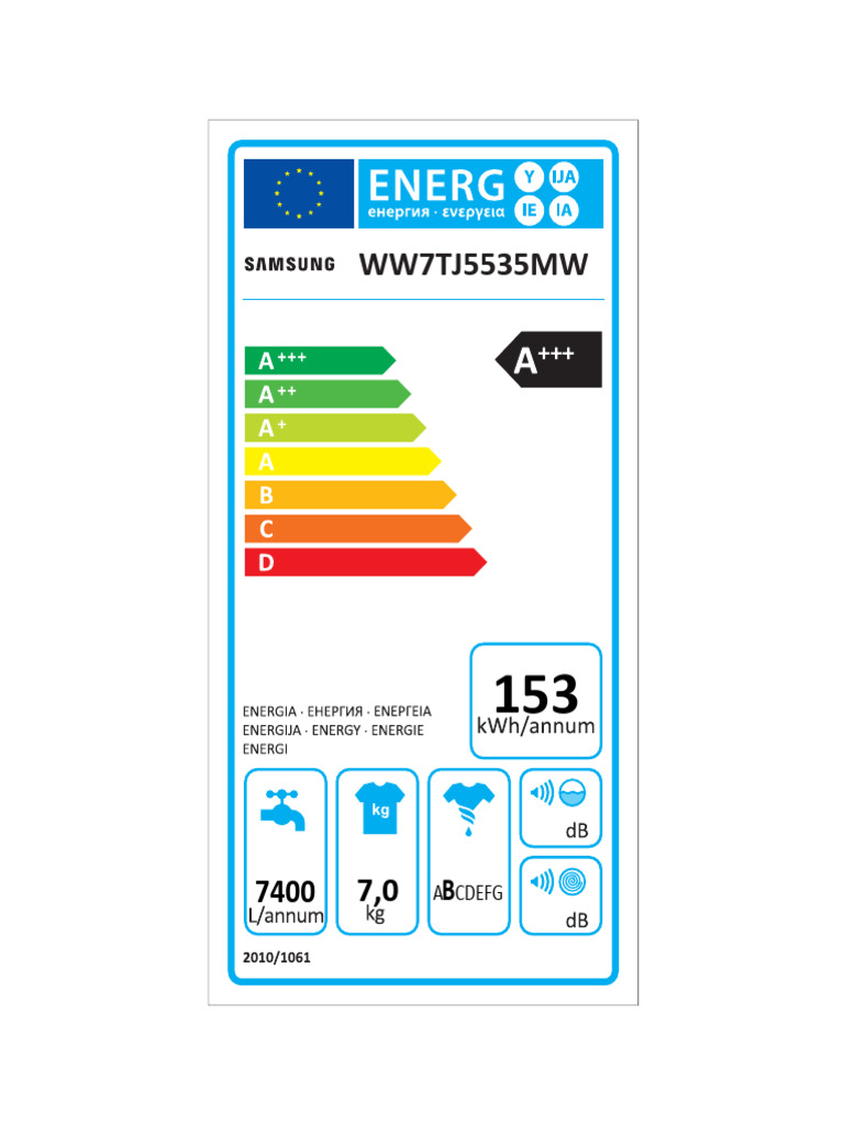 Samsung 37336241 Common Energylabel Ww7tj5535mw Eg Energylabel v2 | PDF