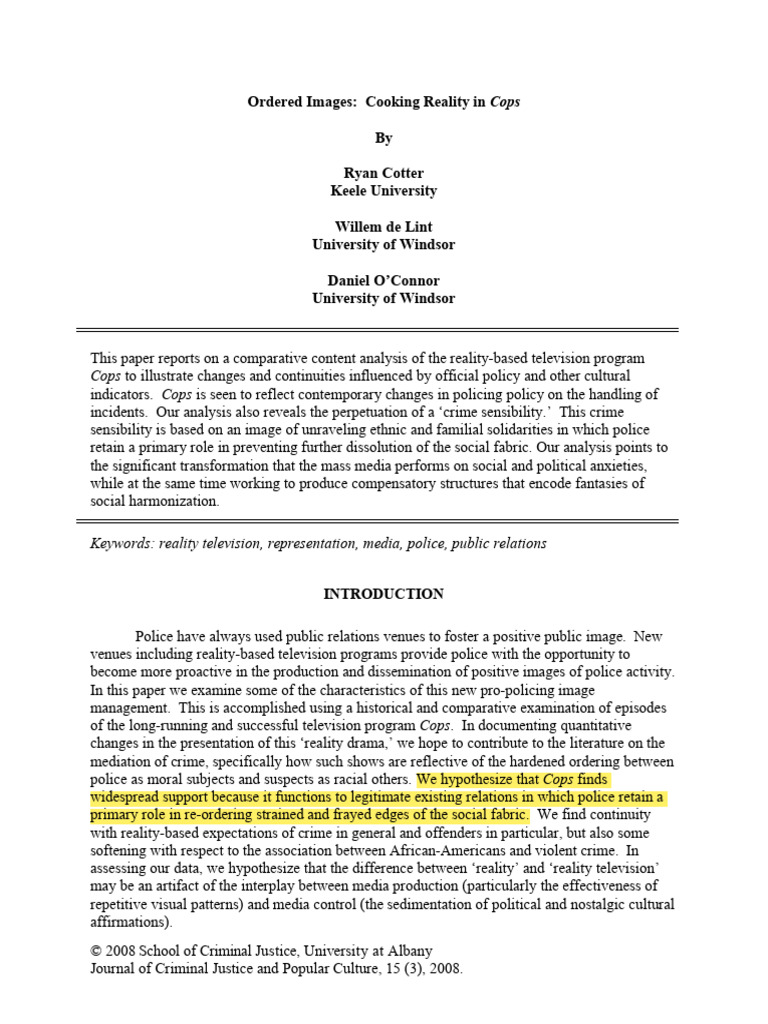 How Reality TV Cops Influences Reality | PDF