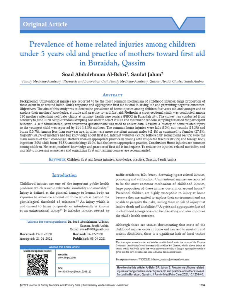 2021-Prevalence of Home Related Injuries Among Children Under 5 Years ...