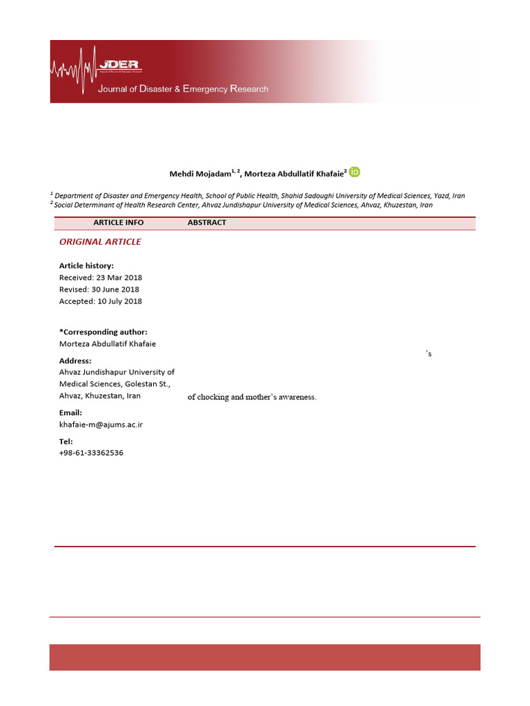 A Survey On The Prevalence of Choking in Children Under Two Years Old ...