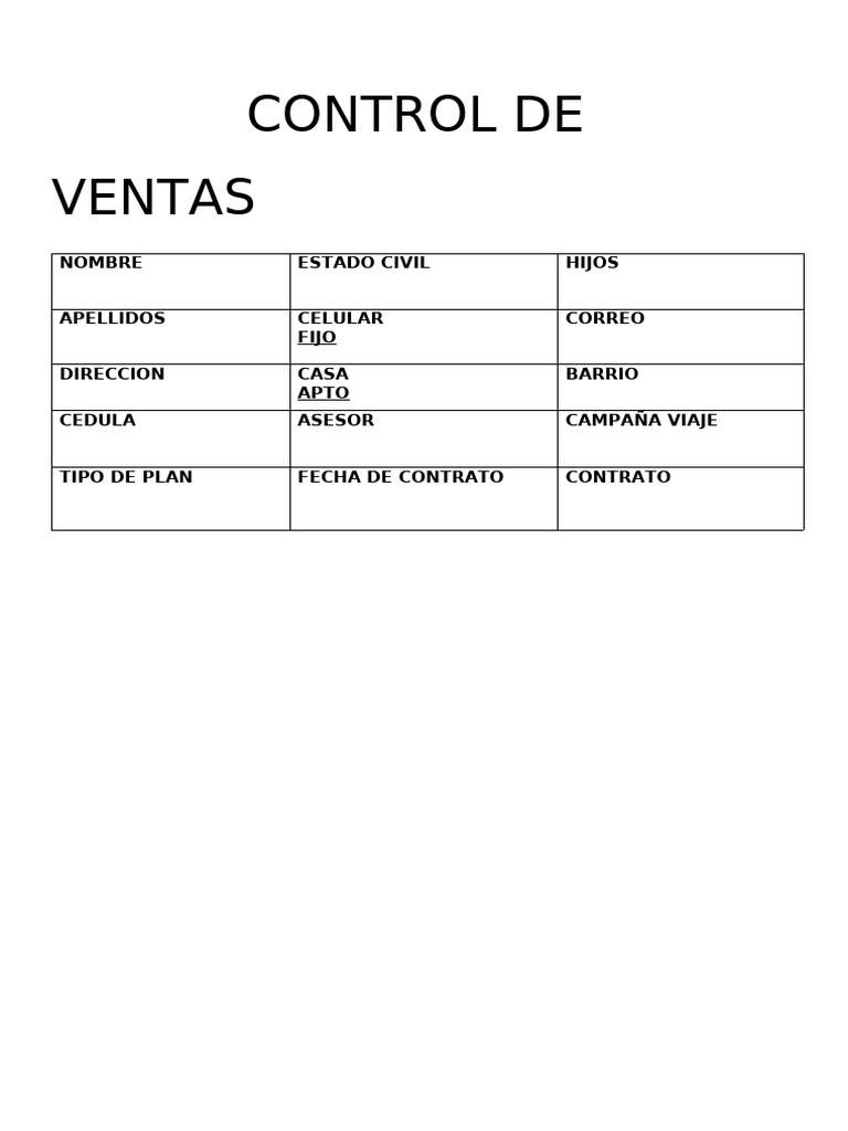 Control de Ventas Vanesa | PDF Control de Ventas Vanesa | PDF