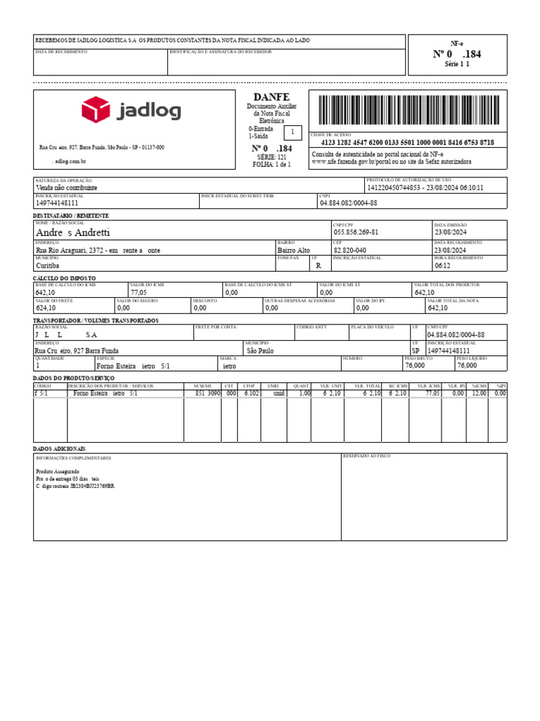Nota Jadlog Editavel | PDF