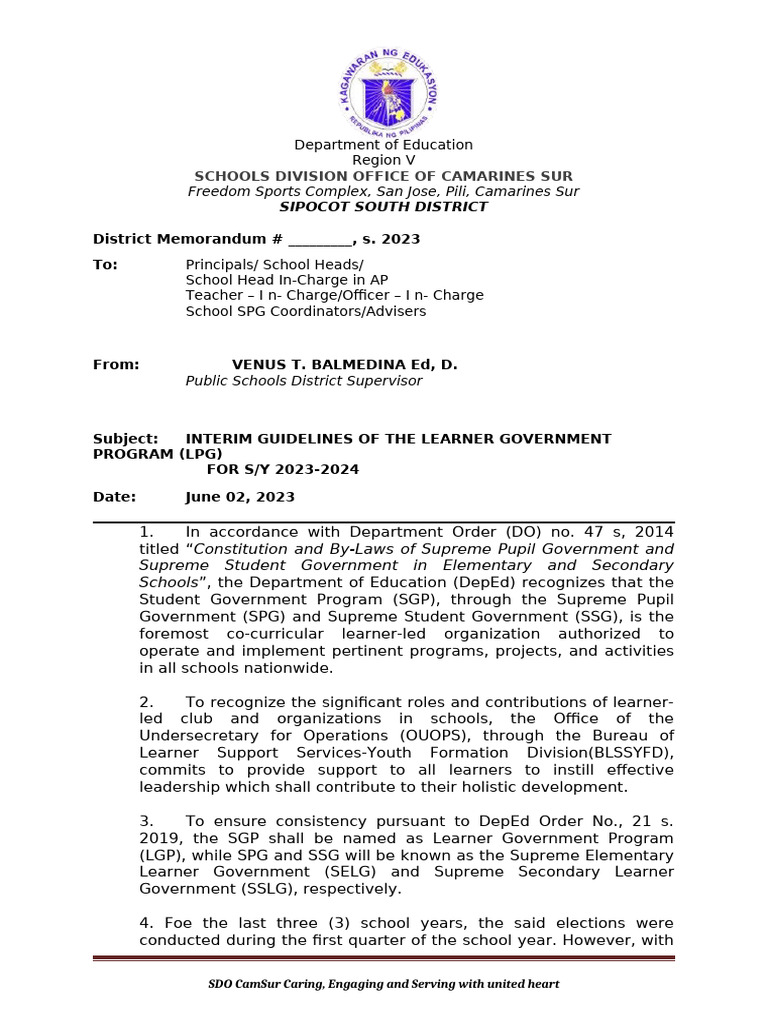 DISTRICT-MEMORANDUM-ON-SPG-FEDERATION-ELECTION | PDF