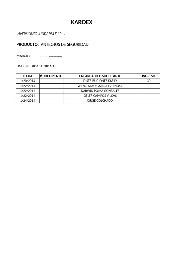 Sgi-Jhod-Fo-05 Kardex General | PDF