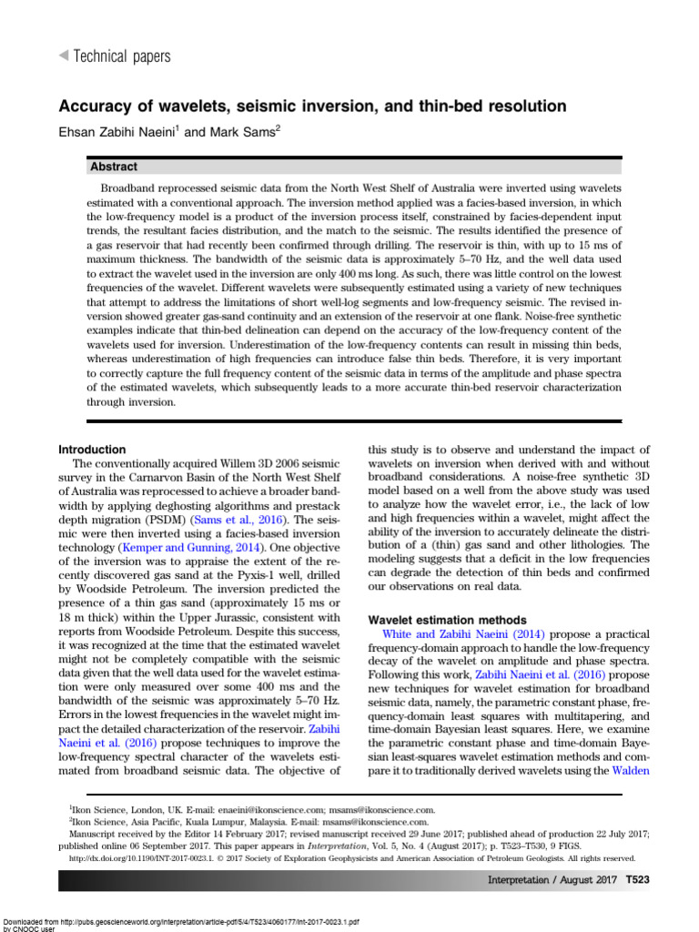 Accuracy Of Wavelets Seismic Inversion And Thin Bed Resolution Pdf