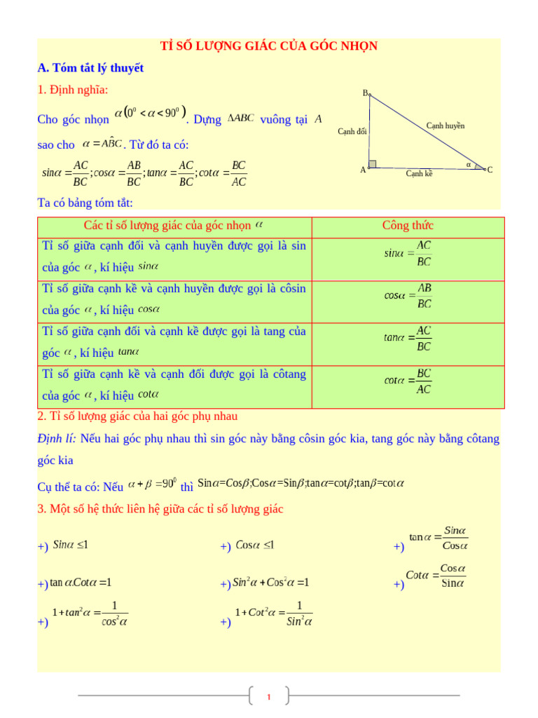 Tai Lieu Toan 9 Chu de Ti So Luong Giac Cua Goc Nhon | PDF