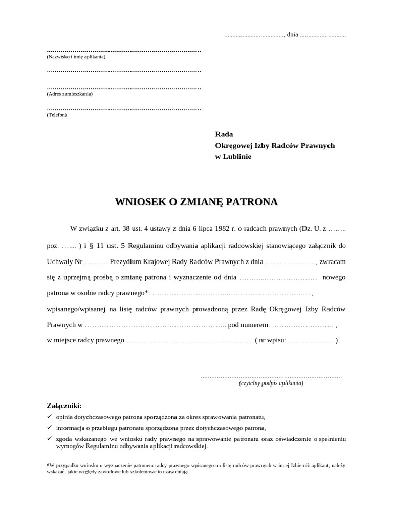 Patronat - Wniosek o Zmiane Patrona | PDF