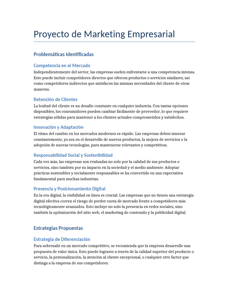 Proyecto de Marketing Empresarial | PDF