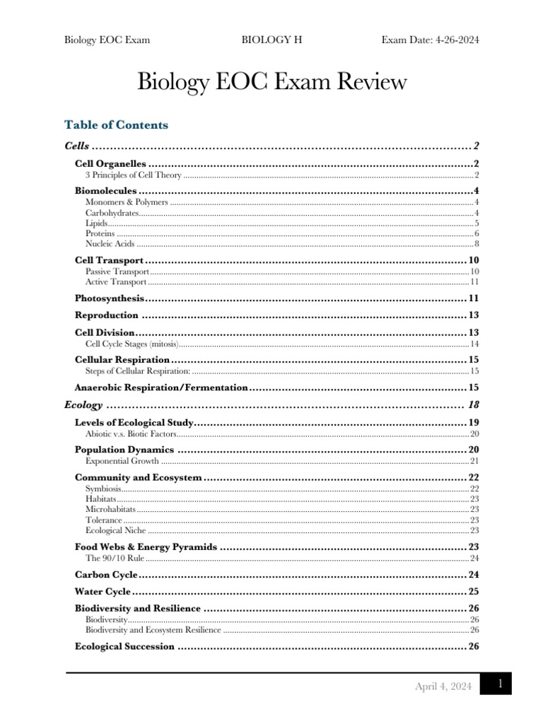 Biology EOC Exam Review | PDF
