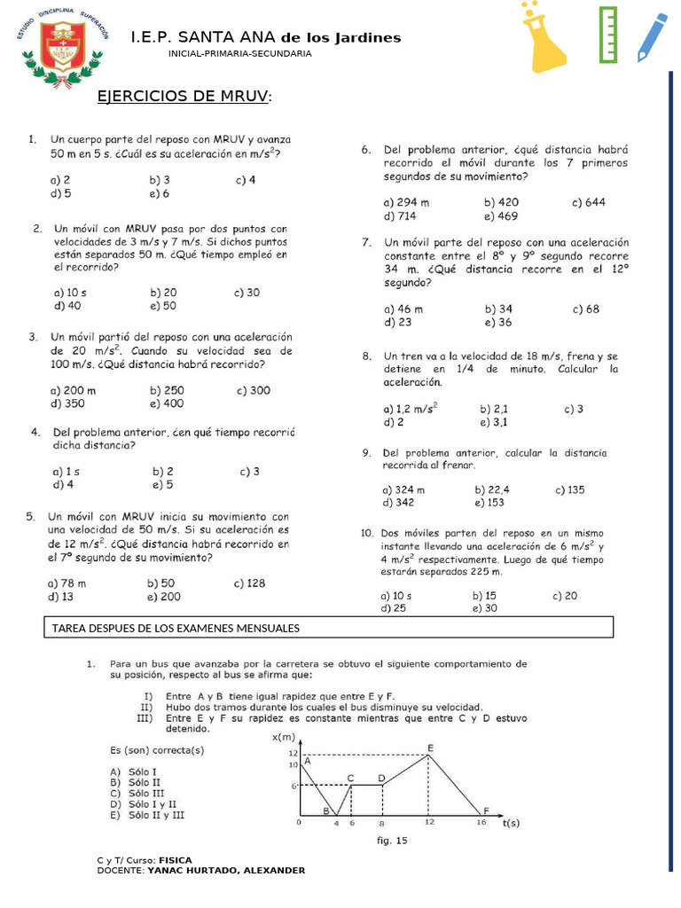 Ejercicios de Mruv | PDF