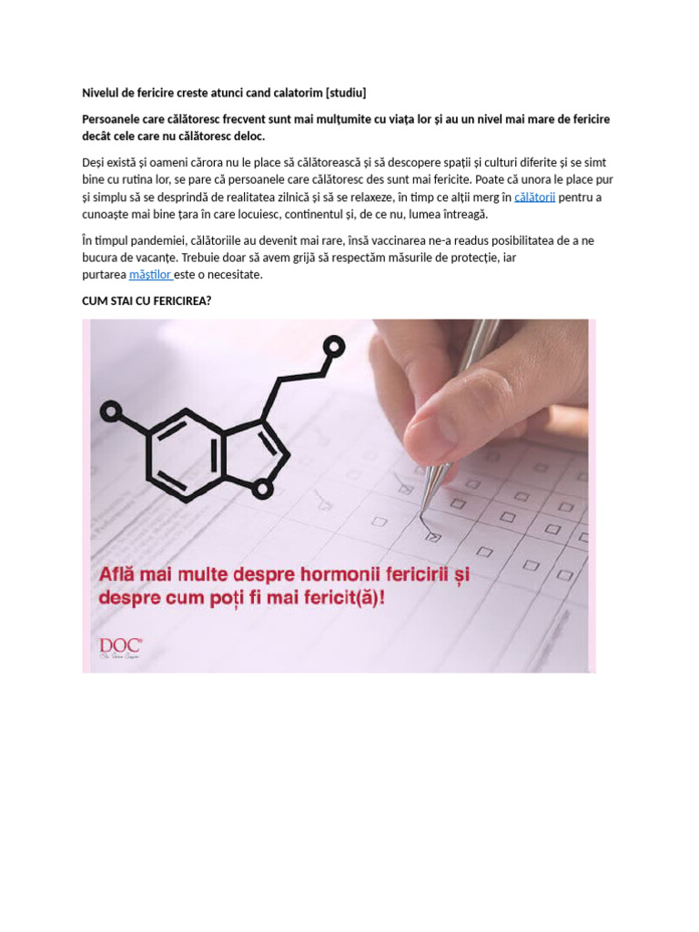 Nivelul de Fericire Creste Atunci Cand Calatorim | PDF
