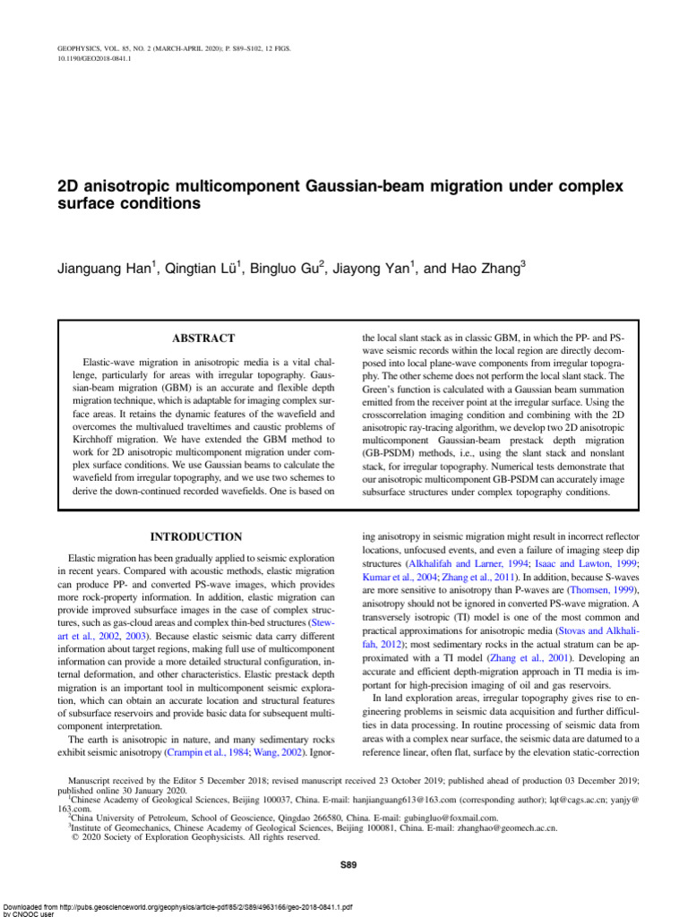 2D Anisotropic Multicomponent Gaussian-Beam Migration Under Complex | PDF