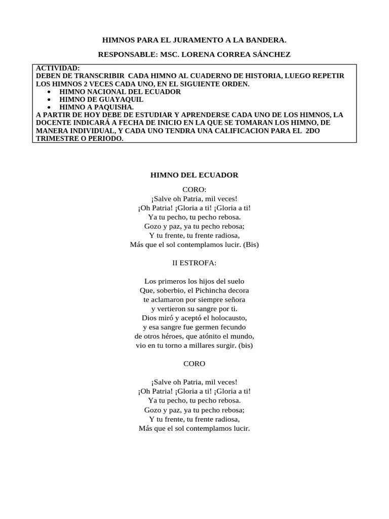 Himno para El Juramento A La Bandera. | PDF | Young Adult