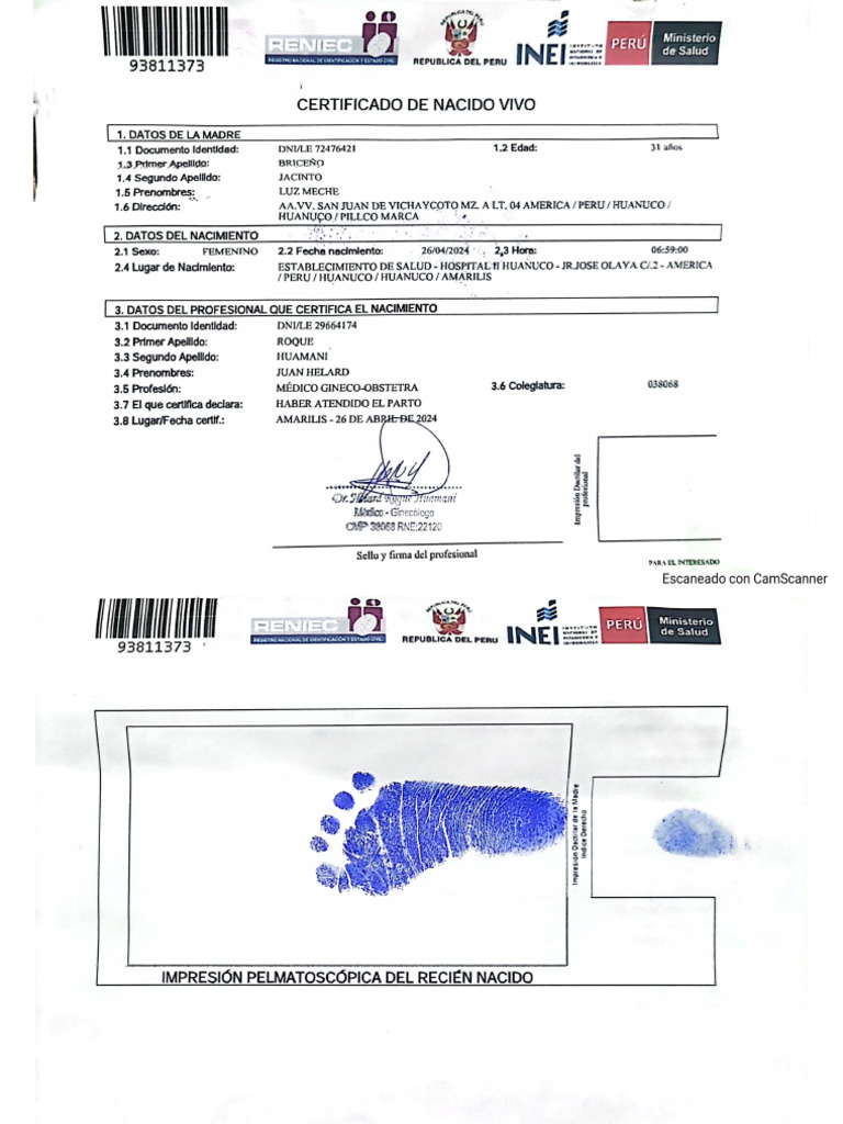 Certificado de Nacido Vivo Urgente | PDF