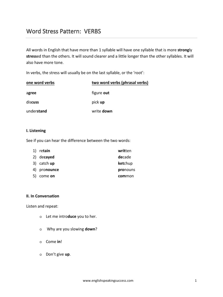 Word Stress Pattern - VERBS | PDF | Stress (Linguistics) | Word