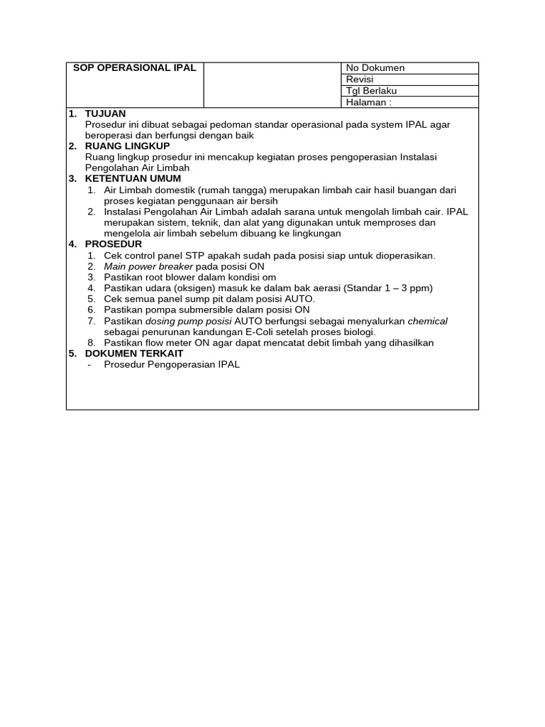 Sop Operasional Ipal | PDF