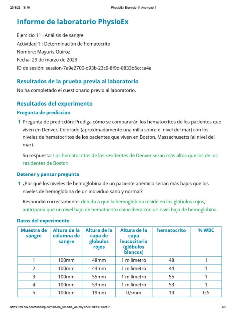 PhysioEx Ejercicio 11 Actividad 1 | PDF