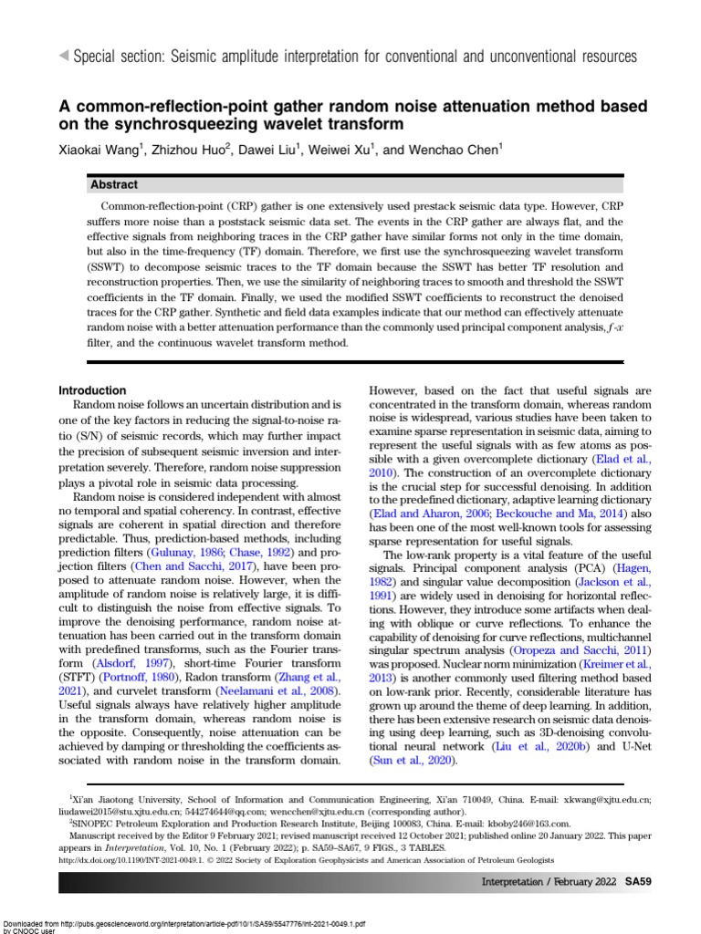 A Common-Reflection-Point Gather Random Noise Attenuation Method Based | PDF