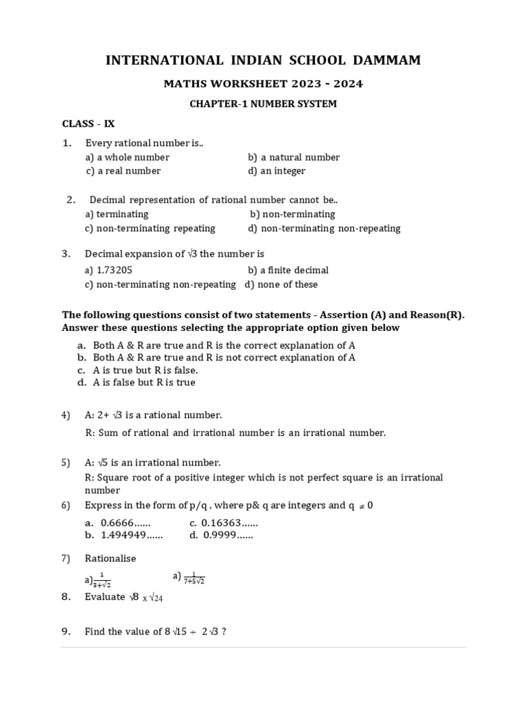 Worksheet Number System 9 STD | PDF | Numbers | Teaching Methods ...