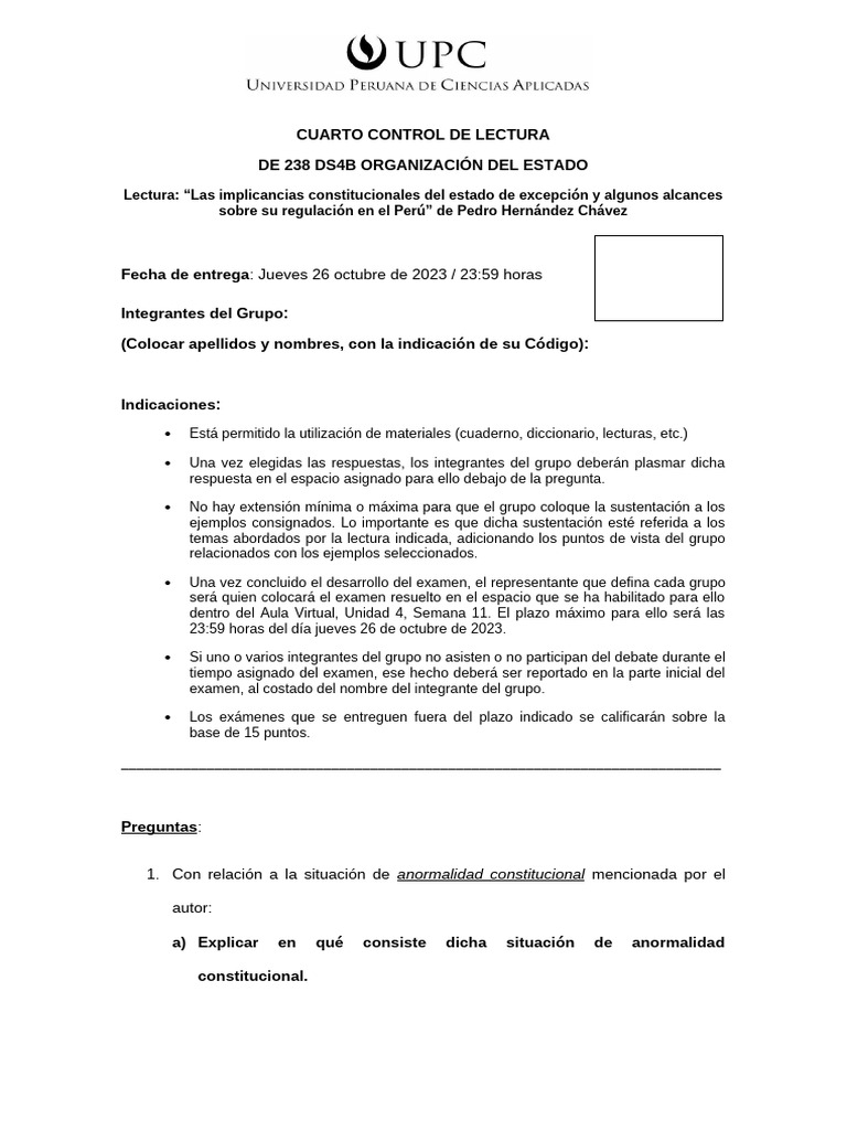Cuarto Control de Lectura GRUPAL | PDF