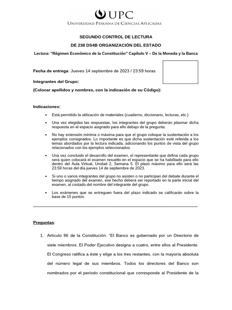 Segundo Control de Lectura GRUPAL | PDF