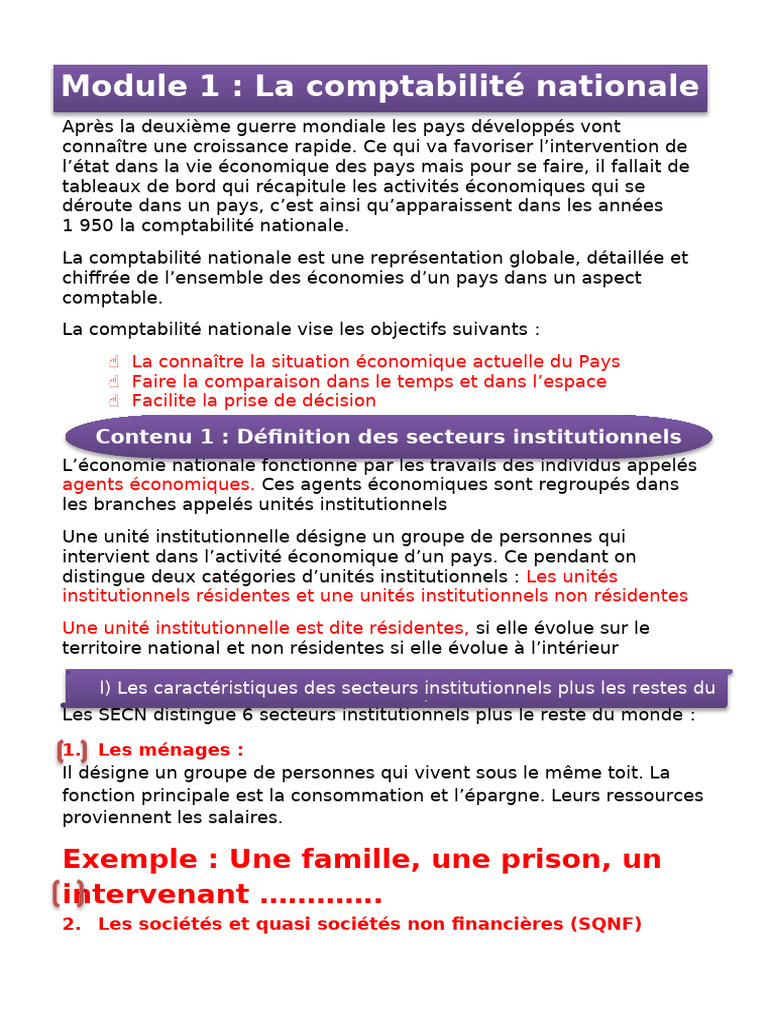 Module 1 La Comptabilité Nationale | PDF