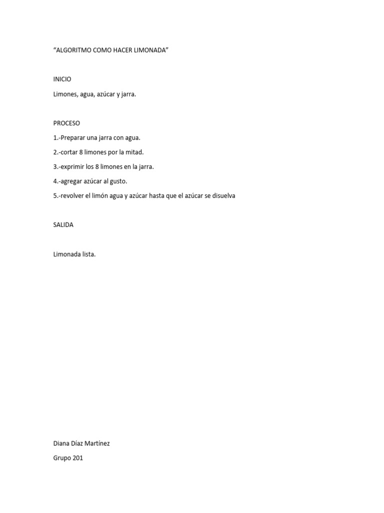 Algoritmo Como Hacer Limonada | PDF