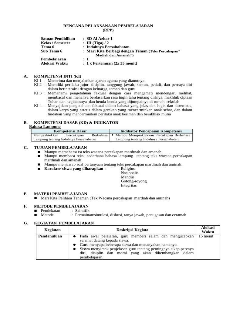 RPP Kelas 3 (Semester 2) | PDF