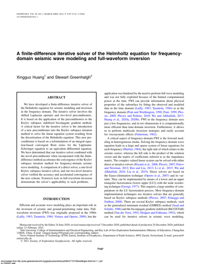 A Finite-Difference Iterative Solver of The Helmholtz Equation For Frequency | PDF