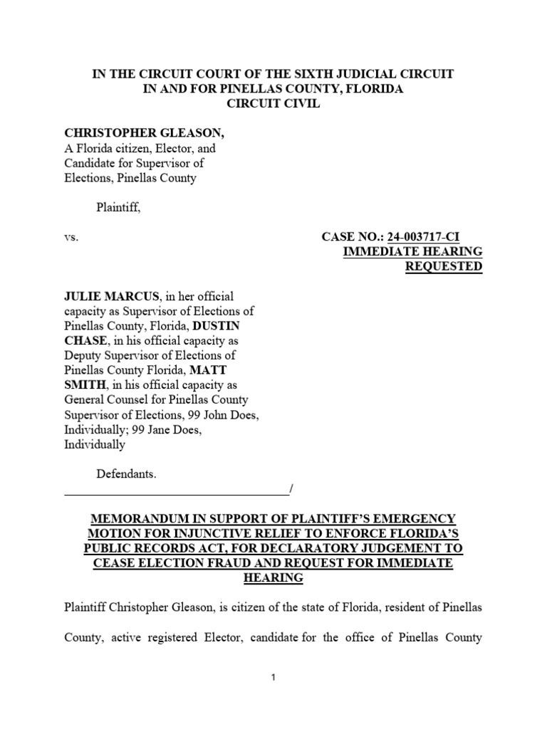 Exhibit B Memorandum in Support of Emergency Motion | PDF | Injunction | Social Science