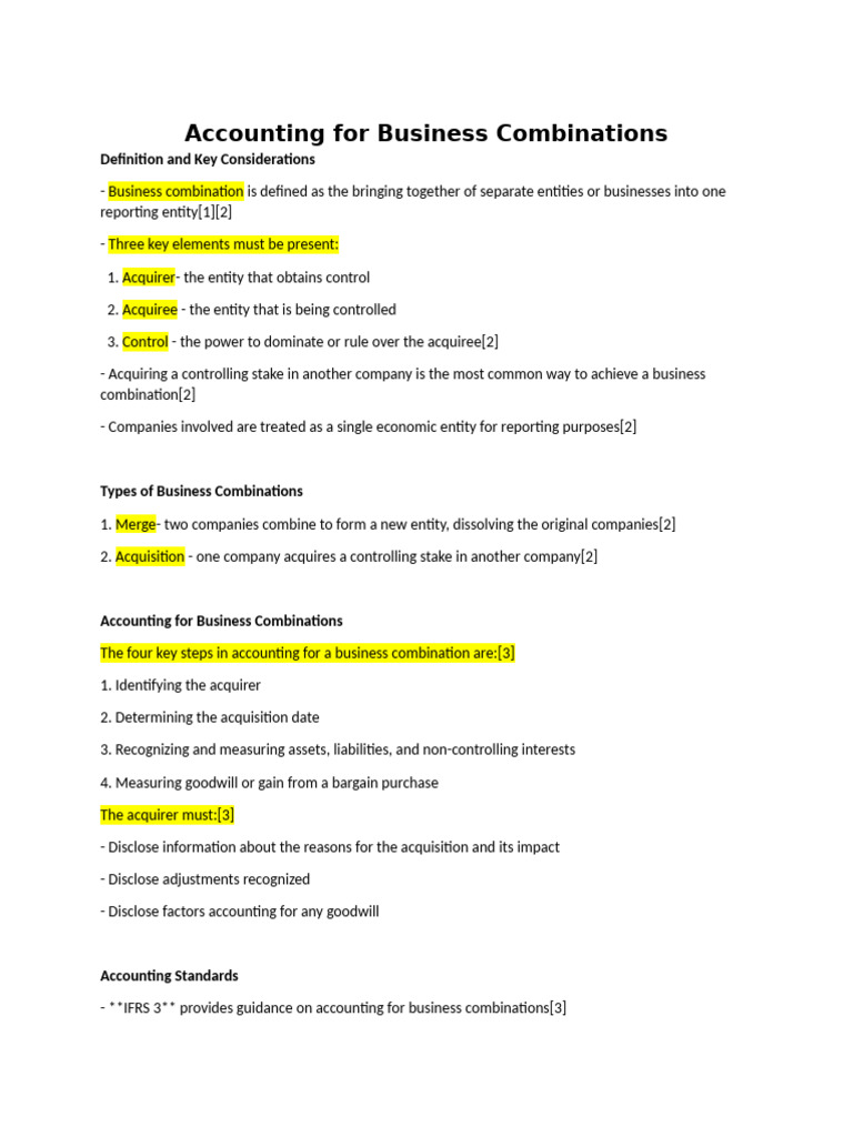 Accounting For Business Combinations | PDF
