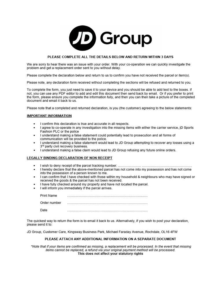 En JD Group Missing Parcel Dispute | PDF
