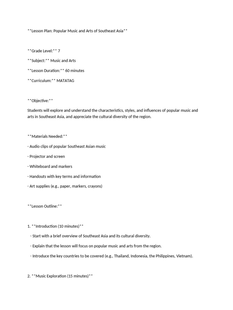 Lesson 1 DLPMusicand Arts 7 | PDF