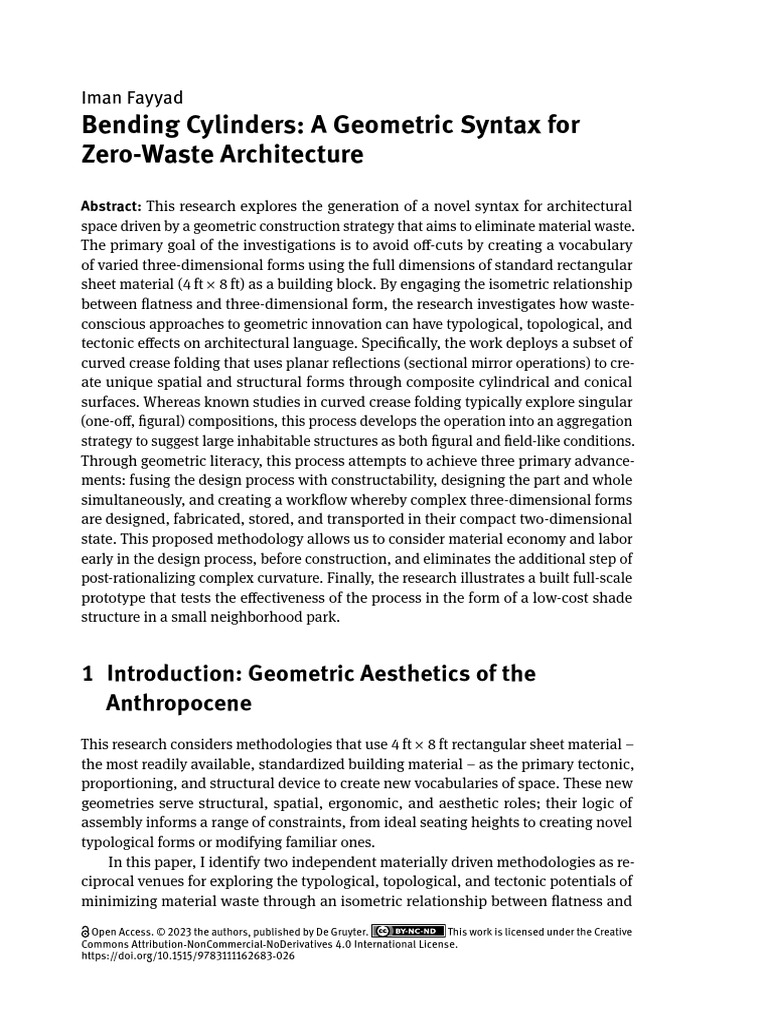 Bending Cylinders A Geometric Syntax For Zero-Wast | PDF