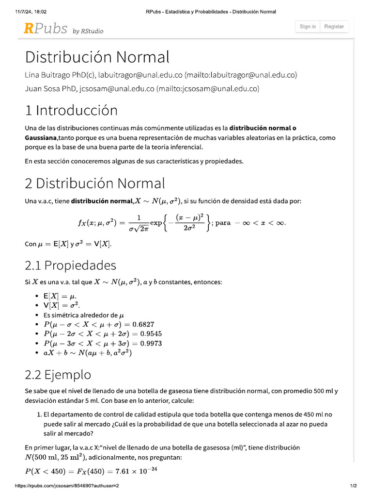 RPubs - Estadística y Probabilidades - Distribución Normal | PDF