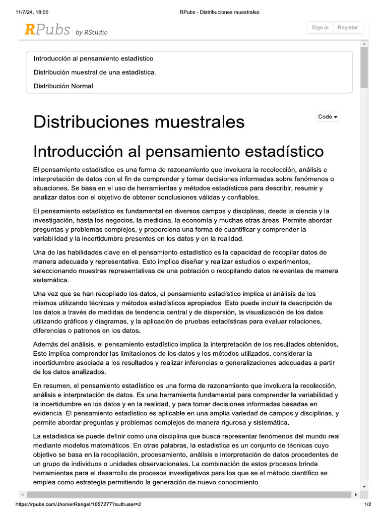 RPubs - Distribuciones Muestrales | PDF