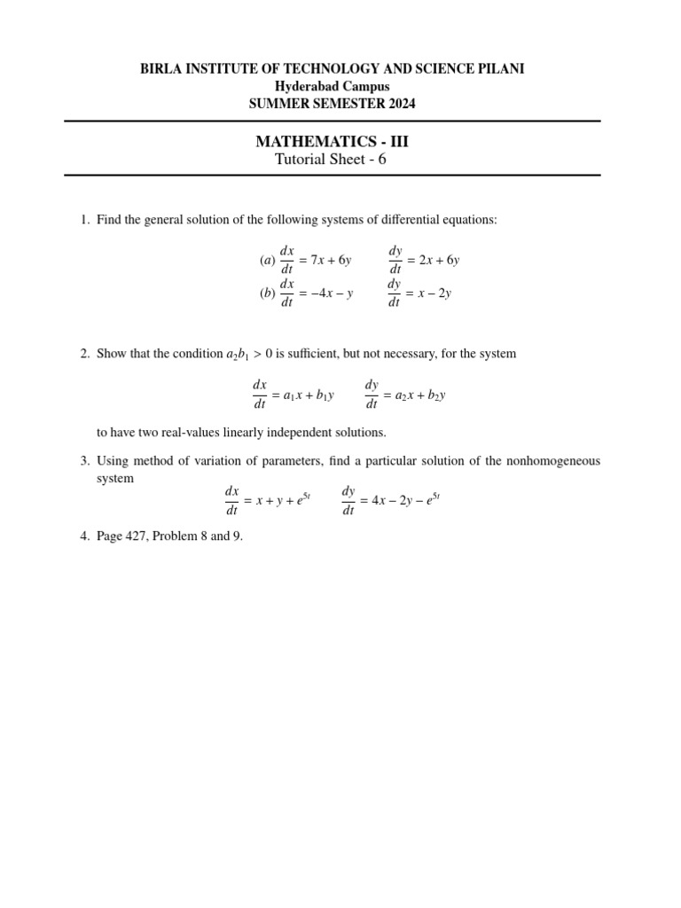 Tutorial Sheet 6 | PDF
