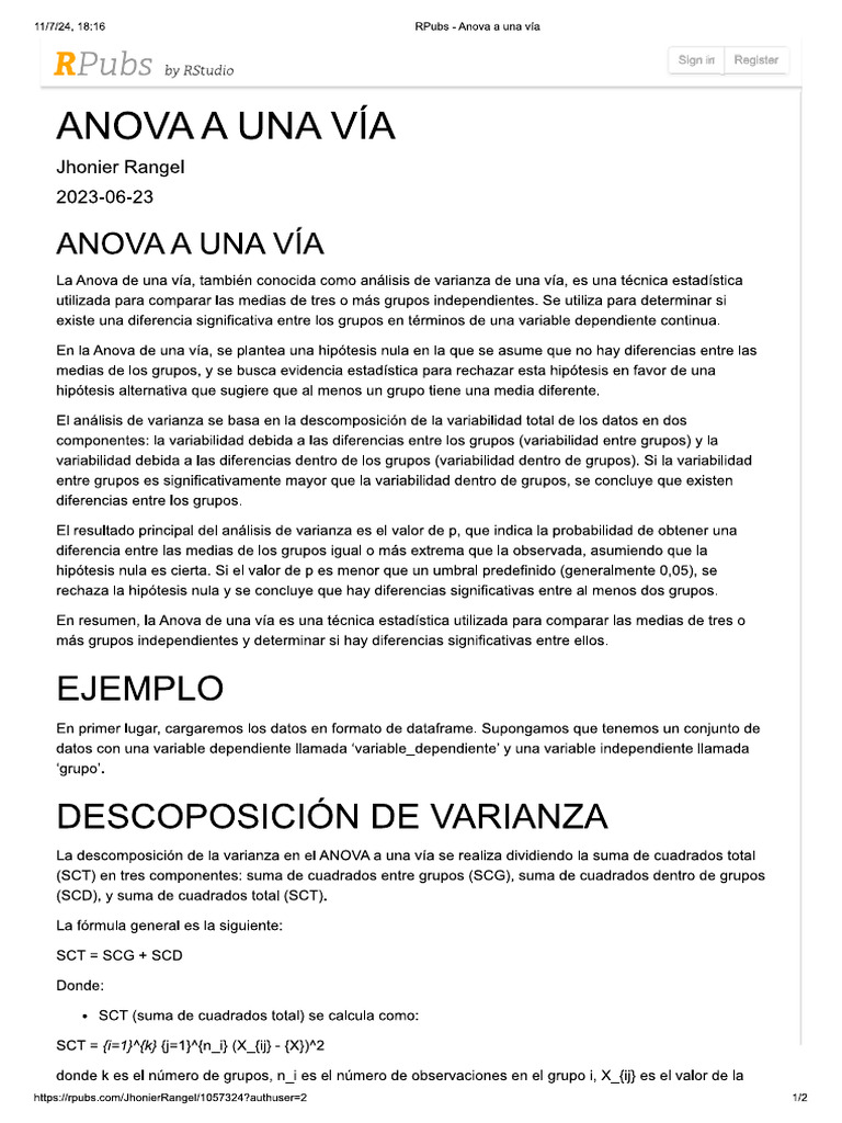 RPubs - Anova A Una Vía1 | PDF