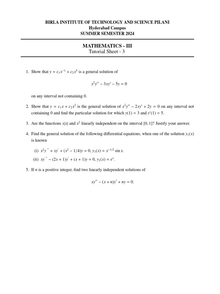 Tutorial Sheet 3 | PDF